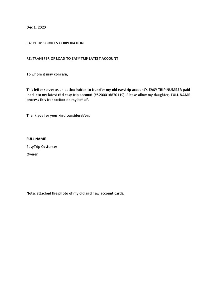 Authorization Letter Easytrip | PDF