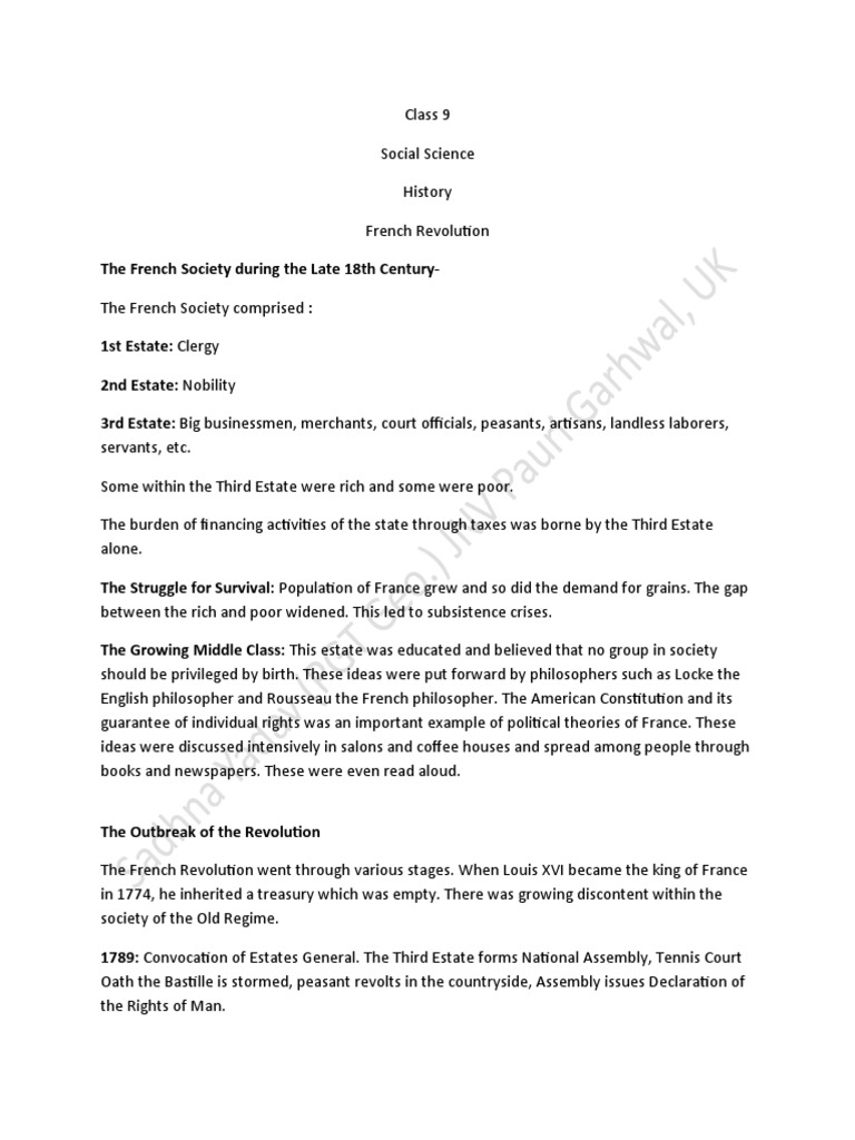 Class 9 His CH 1 Study Material | PDF | French Revolution | France