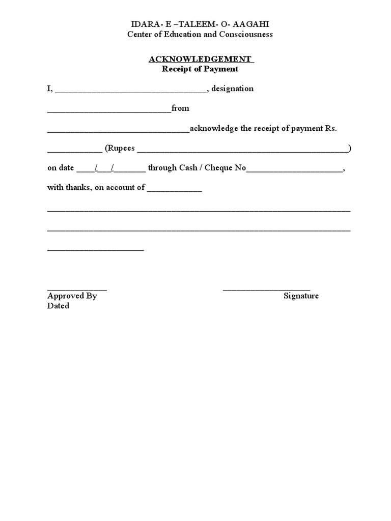 Acknowledgement of Payment Receipt | PDF