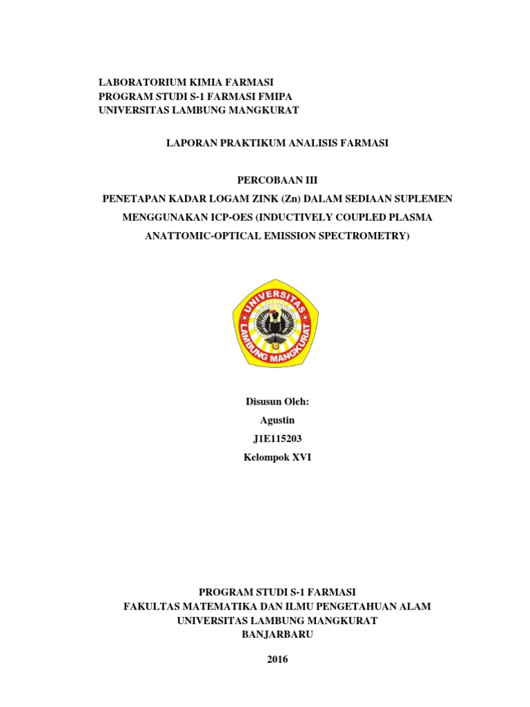 Perc 3 PENETAPAN KADAR LOGAM ZINK (ZN) DALAM SEDIAAN SUPLEMEN ...