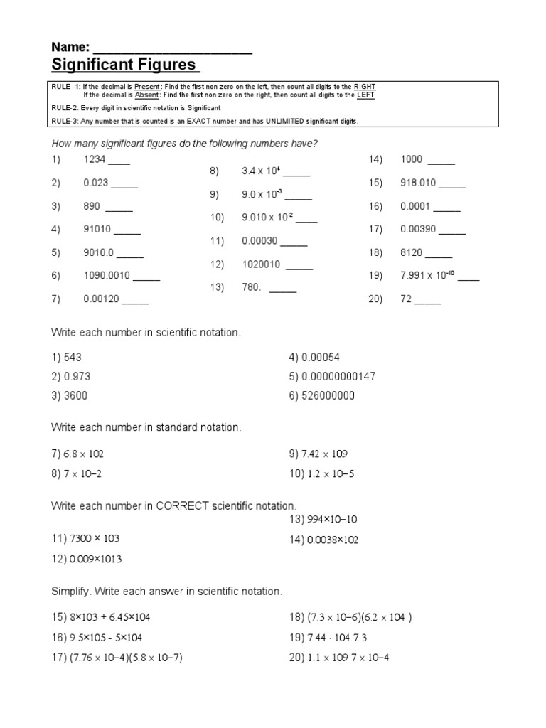 Significant Figures: Name | PDF | Significant Figures | Mathematical ...