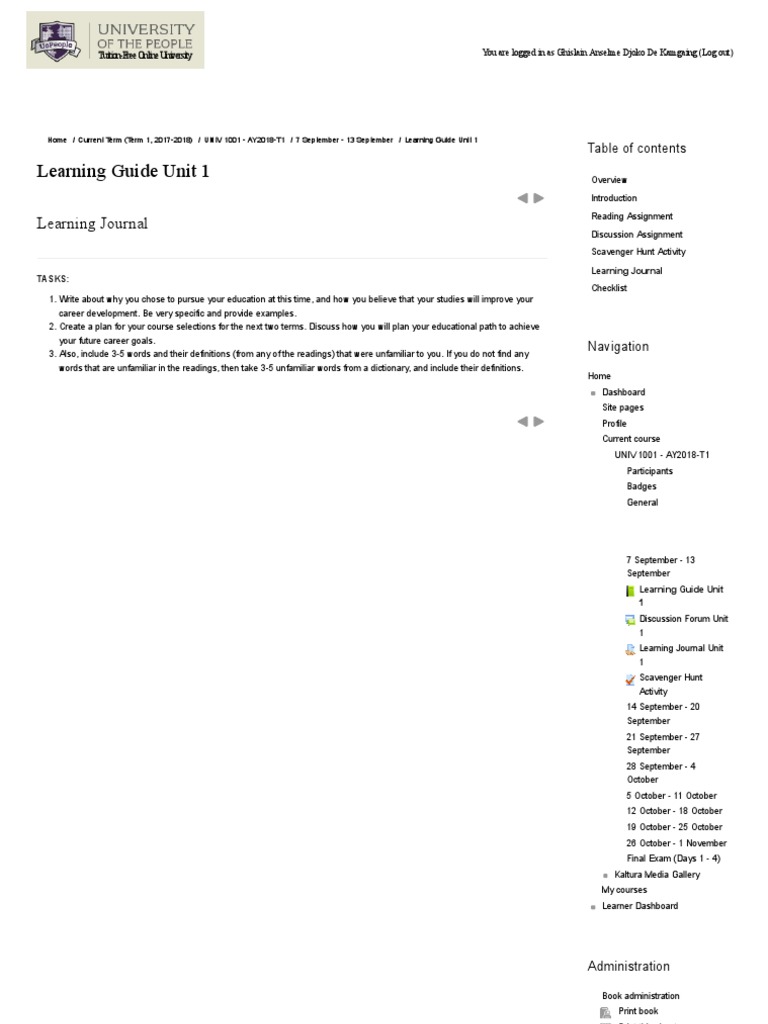 Learning Guide Unit 1 - Learning Journal | PDF | Learning | Communication Learning Guide Unit 1 - Learning Journal | PDF | Learning | Communication