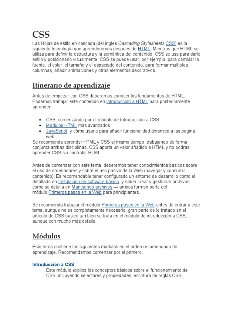 Itinerario de Aprendizaje: CSS HTML | PDF | HTML | Desarrollo web