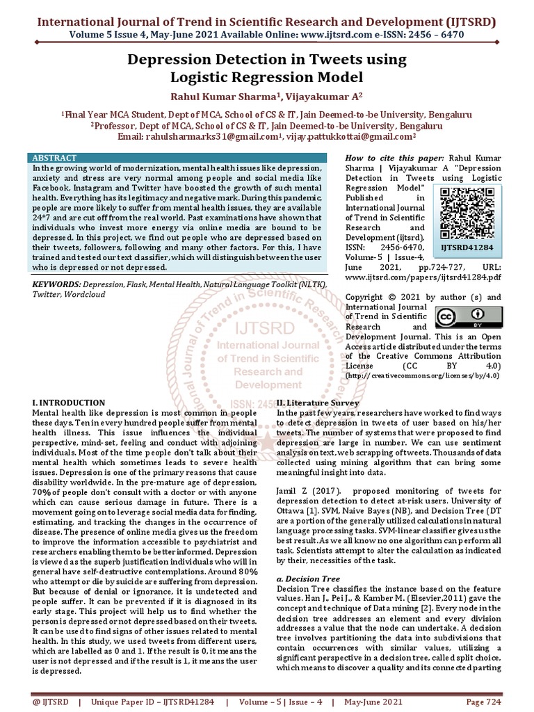 Depression Detection In Tweets Using Logistic Regression Model Pdf Logistic Regression 0995
