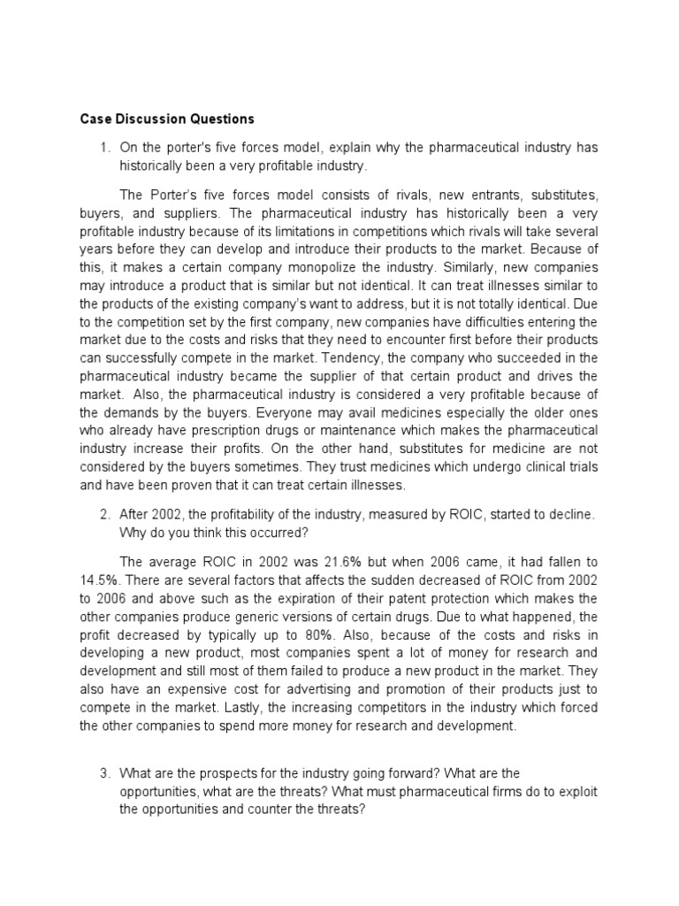 Case Discussion Questions | PDF | Pharmaceutical Industry | Generic Drug