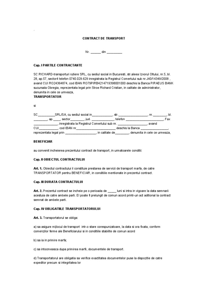 Contract de Transport | PDF