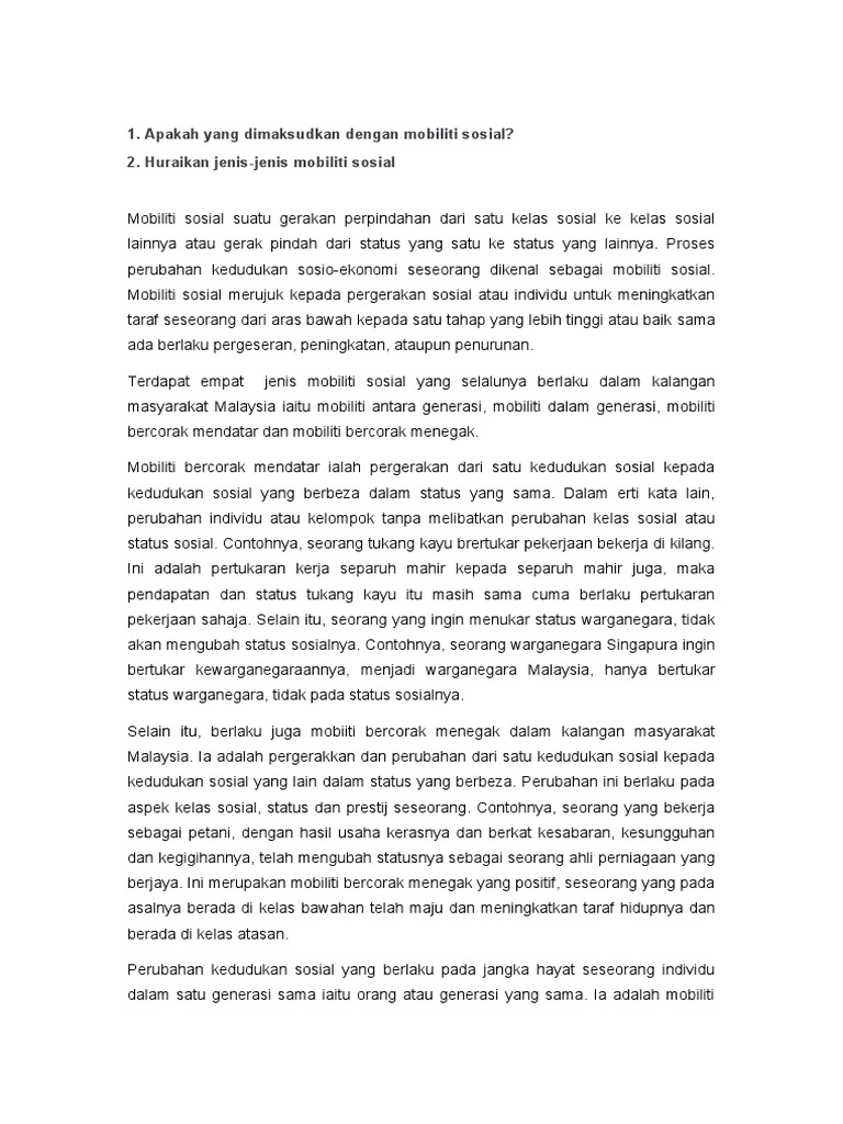 Maksud Dan Jenis Mobiliti Sosial | PDF
