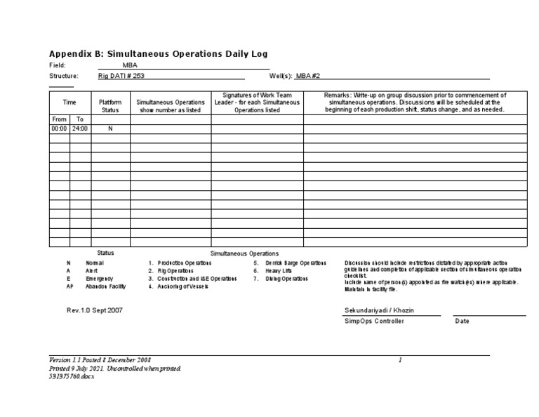 SIMOPS Logbook | PDF