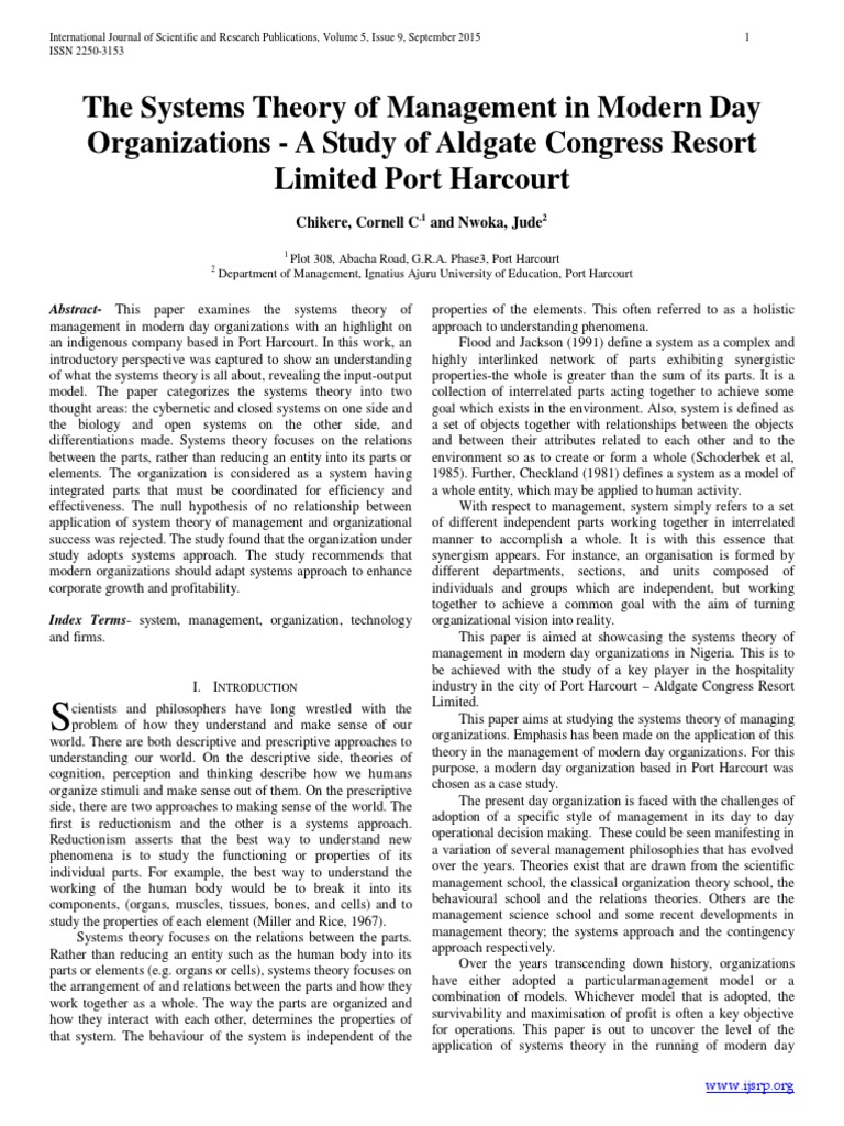 Systems Management Theory Journal Article | PDF | System | Systems Theory