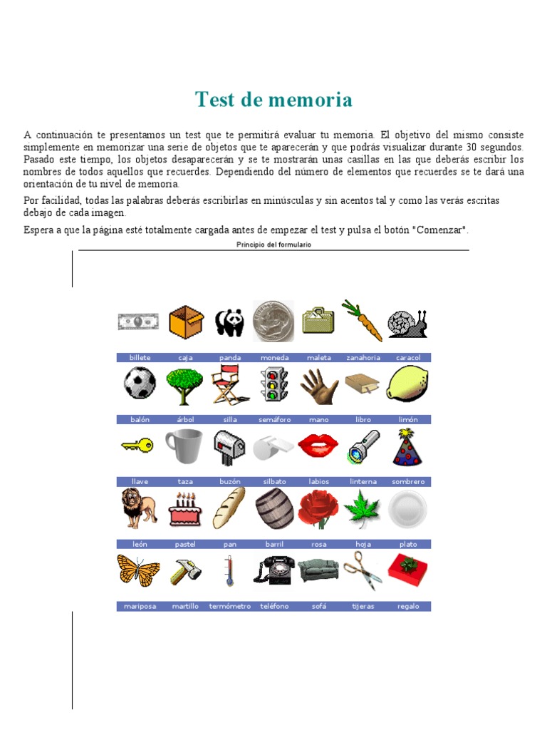Test de Memoria | PDF | Memoria | Ocio