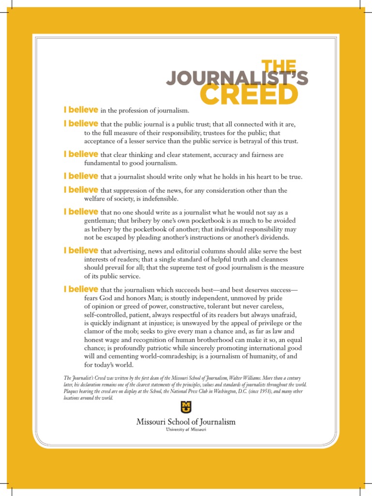 The Journalist's Creed Explained | PDF | Journalism | Social Institutions