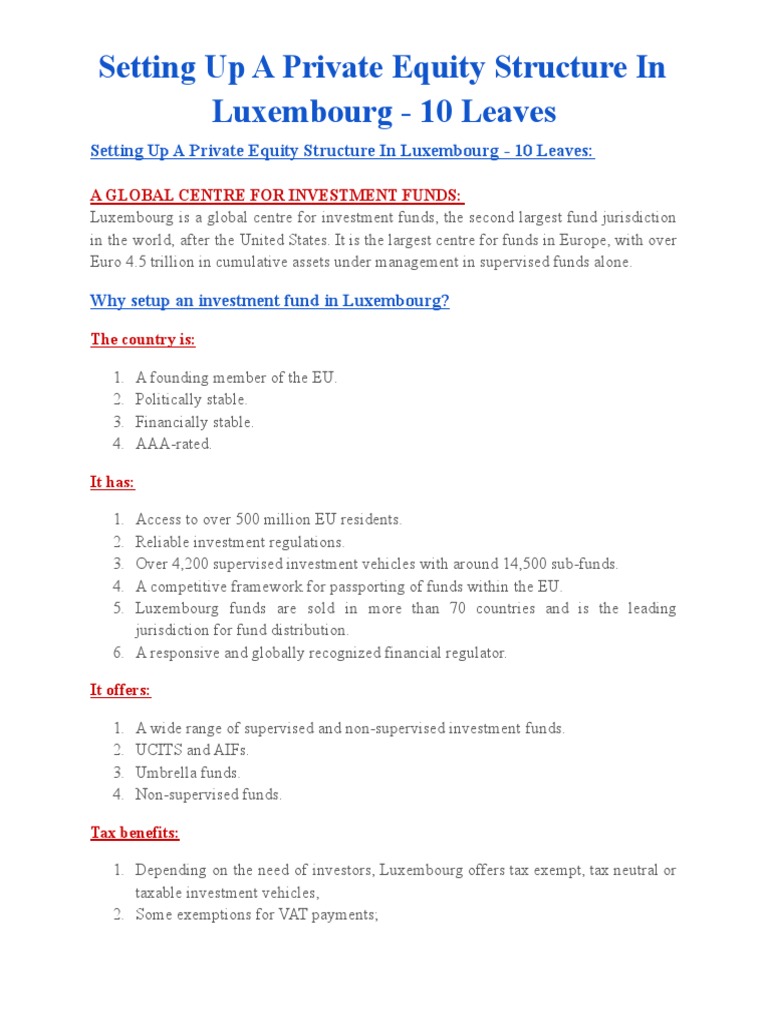 Private Equity Structures in Luxembourg | PDF
