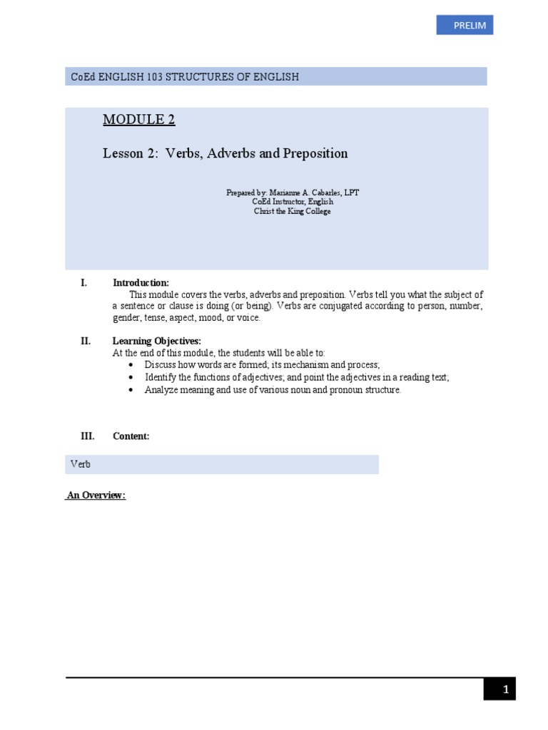 Module 1 English 103 Structures of English | PDF | Verb | English Language