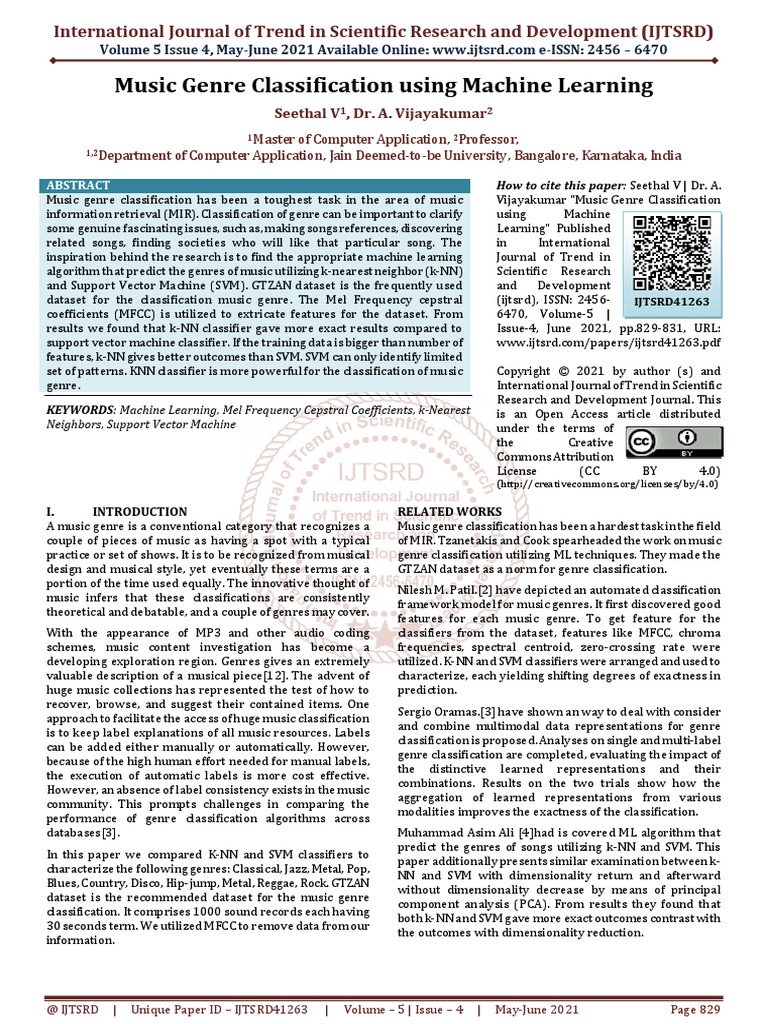 Music Genre Classification Using Machine Learning | PDF | Support ...