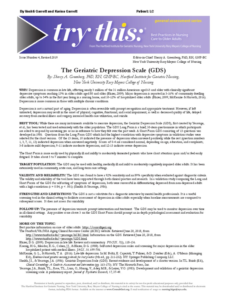 Depression Assessment Tool | PDF | Geriatrics | Major Depressive Disorder