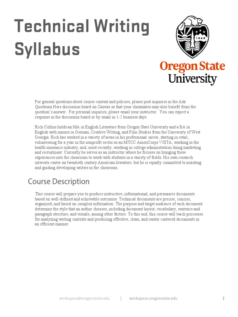 Technical Writing Syllabus: Course Description | PDF | Academic Dishonesty | Learning
