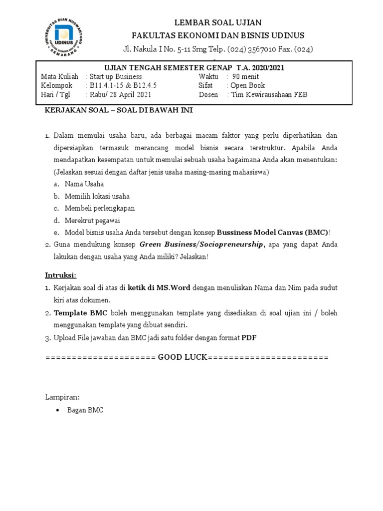 Soal Uts Startup Business Genap 2020 | PDF