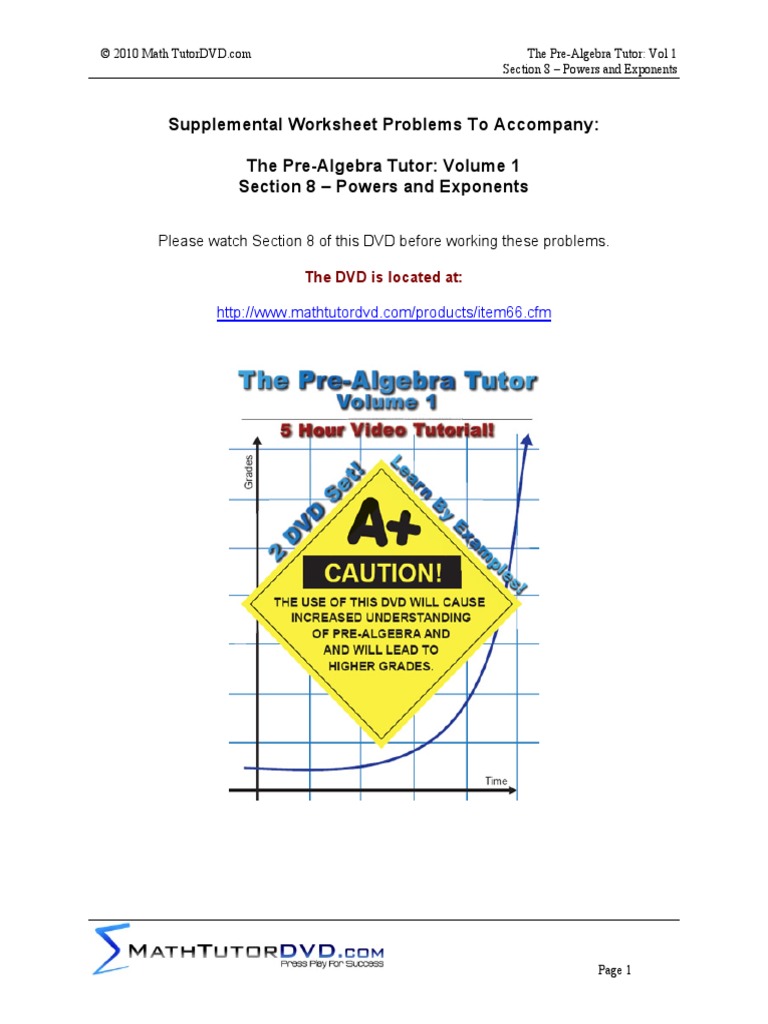 Supplemental Worksheet Problems To Accompany: The Pre-Algebra Tutor ...