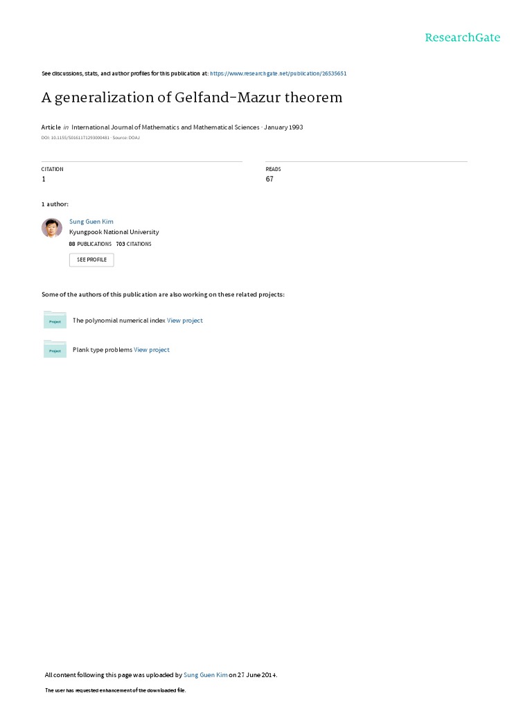 A Generalization of Gelfand-Mazur Theorem | PDF | Mathematical Analysis ...