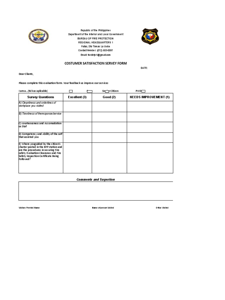 BFP Region 1 Customer Survey Form | PDF