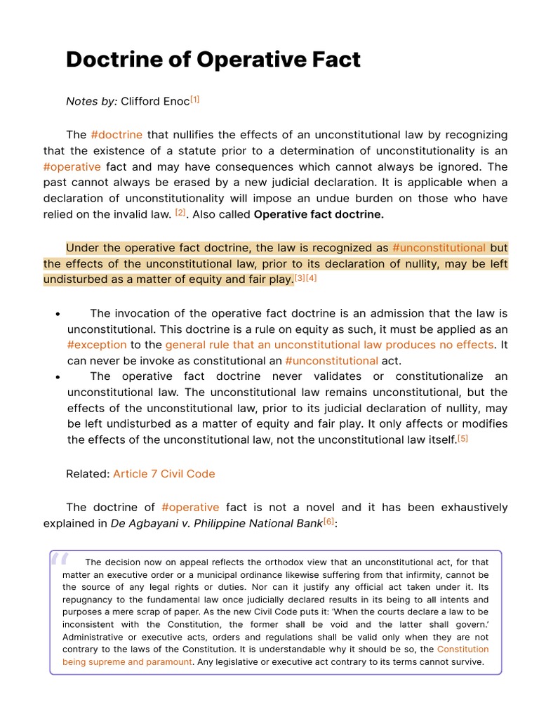 Operative Fact Doctrine | PDF | Constitutionality | Nullification (U.S ...