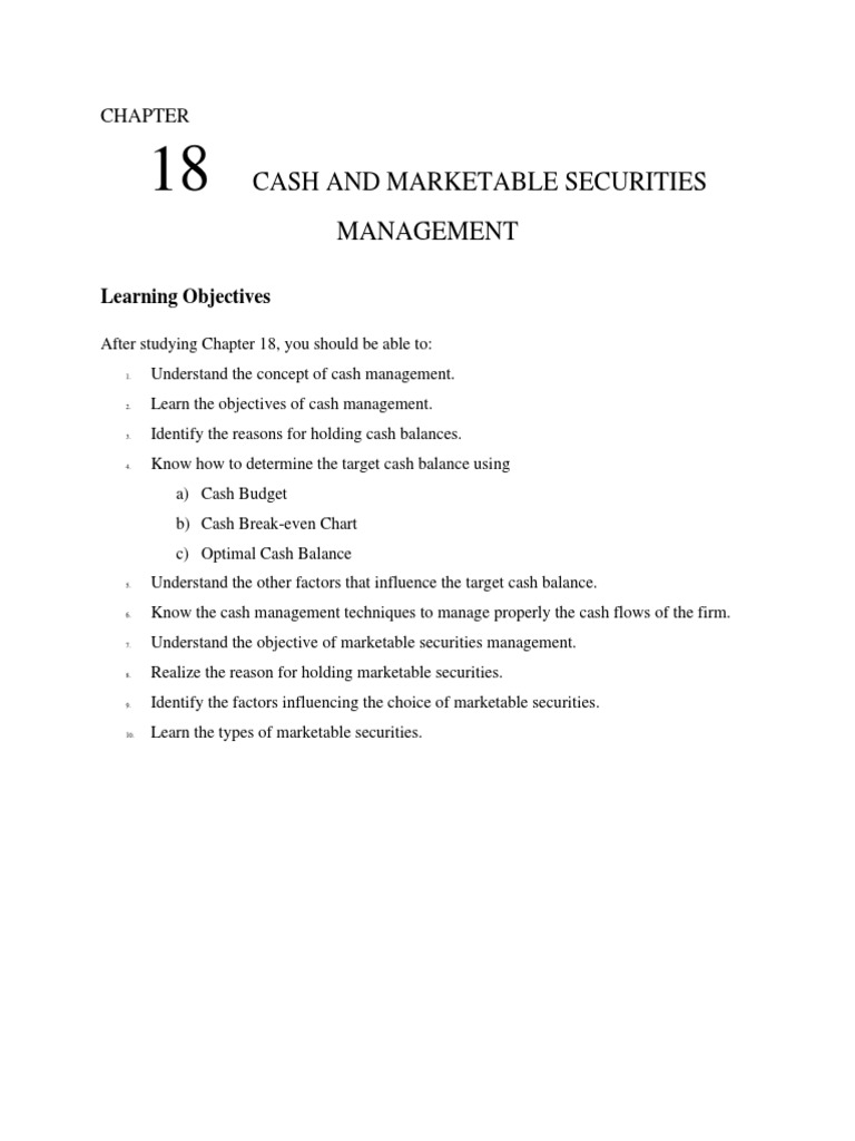 TOPIC 8 Chapter 18 Cash and Marketable Securities Management | PDF ...
