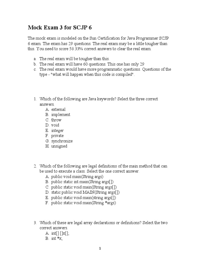 Mock Exam 3 For SCJP 6 | PDF | C (Programming Language) | Array Data Structure