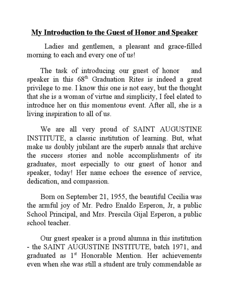 Introduction To The Guest of Honor and Speaker | PDF