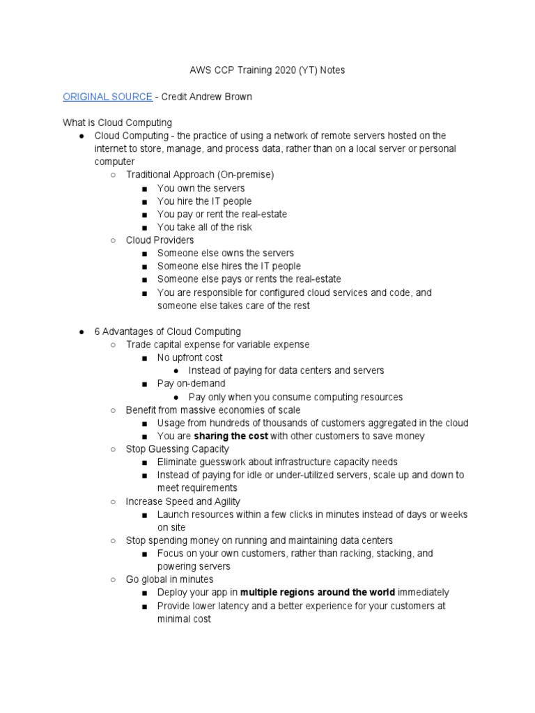 AWS CCP Training 2020 (YT) Notes | PDF | Amazon Web Services | Cloud ...