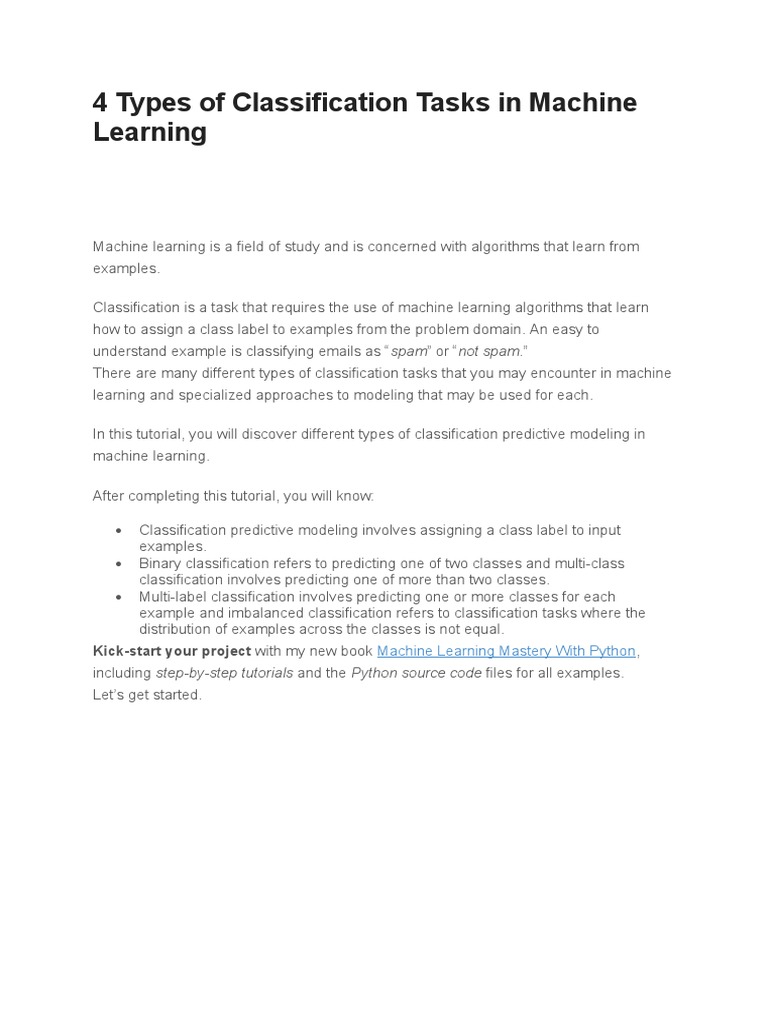 4 Types of Classification Tasks in Machine Learning | PDF | Statistical ...
