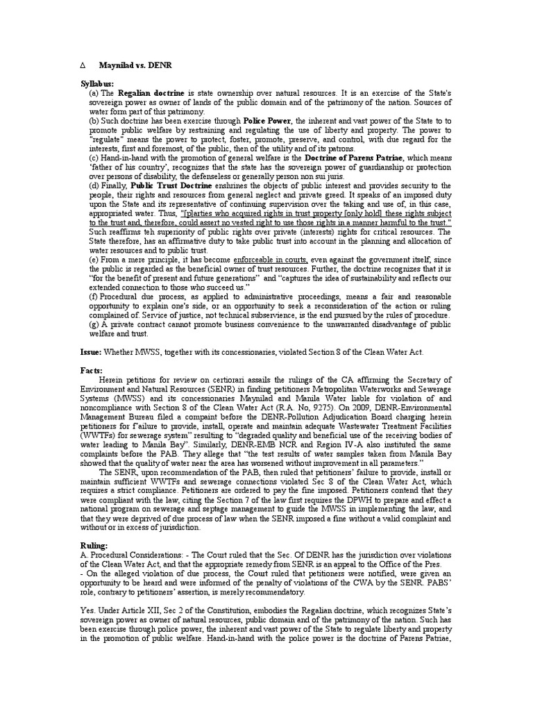 Case Digest - Maynilad vs. DENR | PDF | Clean Water Act | Property