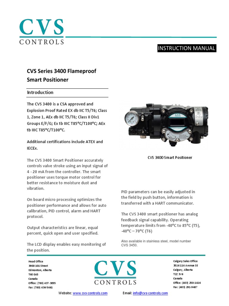 CVS Series 3400 Flameproof Smart Positioner: Instruction Manual | PDF | Screw | Valve