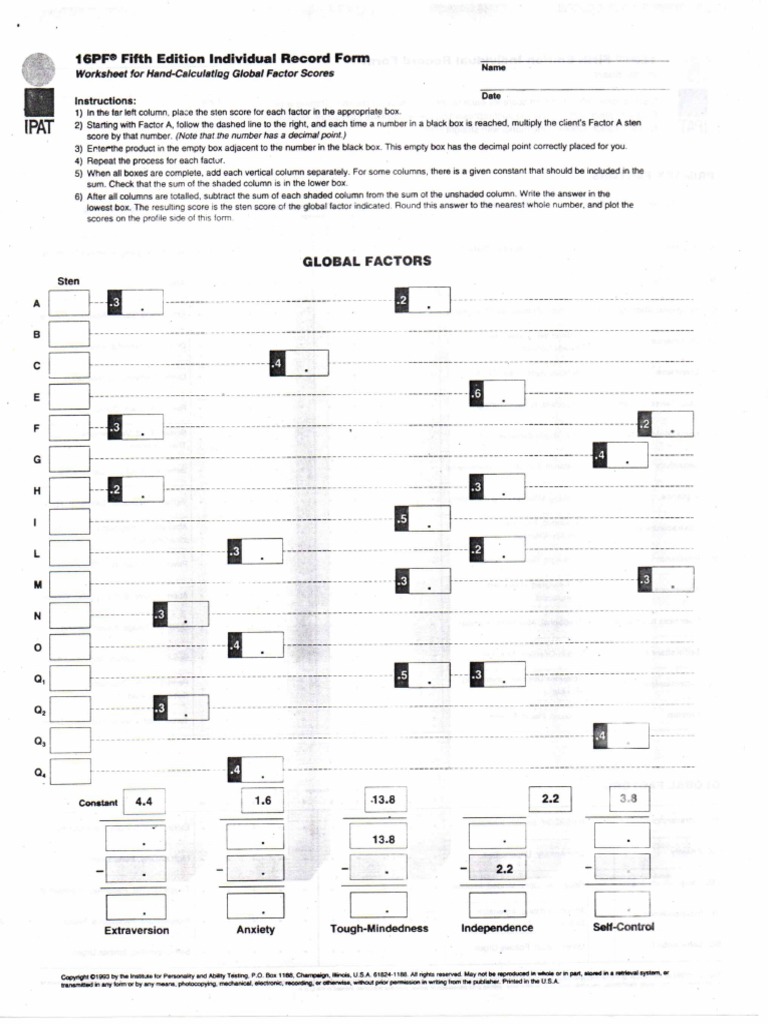 A 16 PF Individual Record Form | PDF