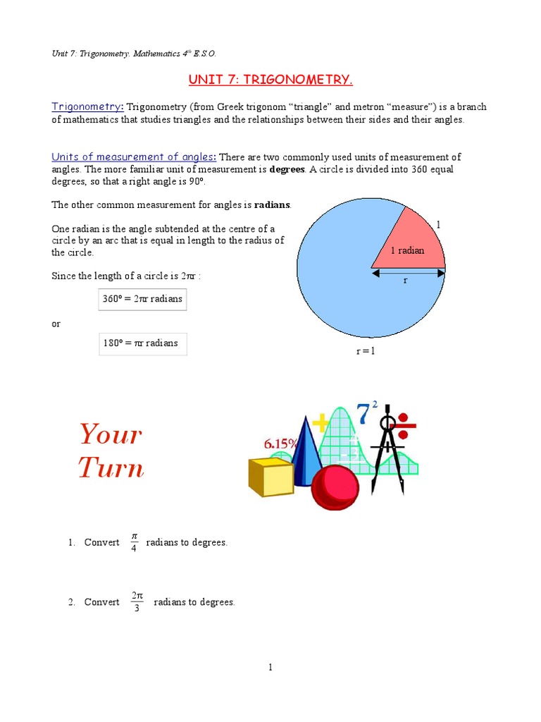 Your Turn: Unit 7: Trigonometry | PDF | Trigonometric Functions | Sine