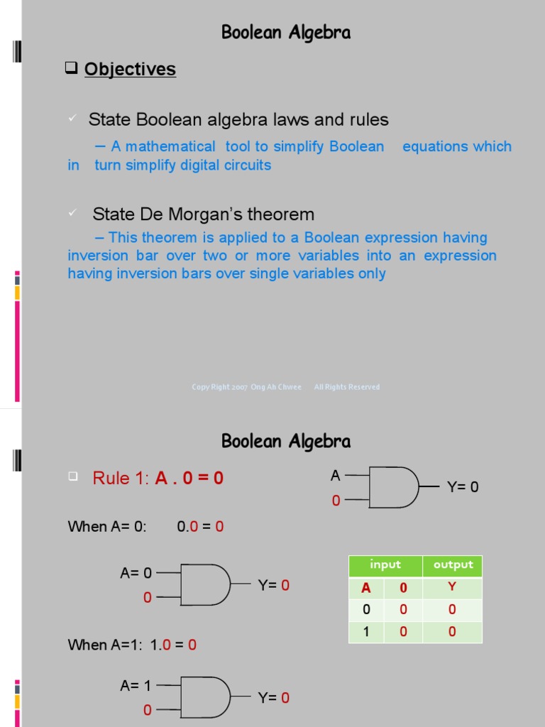 Boolean Algebra & de Morgan's Theorem (Vesion 1.6) | PDF | Boolean Algebra | Teaching Mathematics