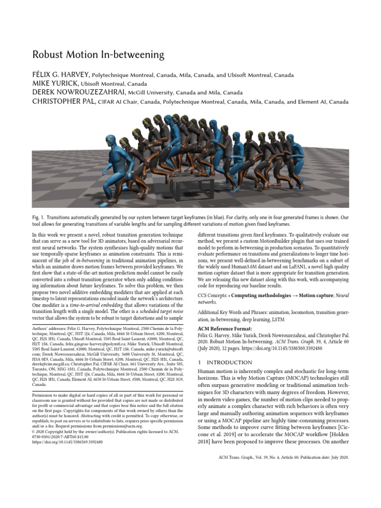 Siggraph20-Robust Motion in Betweening | PDF | Artificial Neural Network | Deep Learning