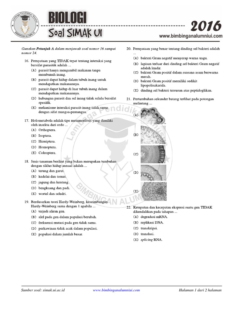Biologi SIMAK UI 2016 - Bimbingan Alumni UI | PDF | Karier & Perkembangan | Ilmu Sosial