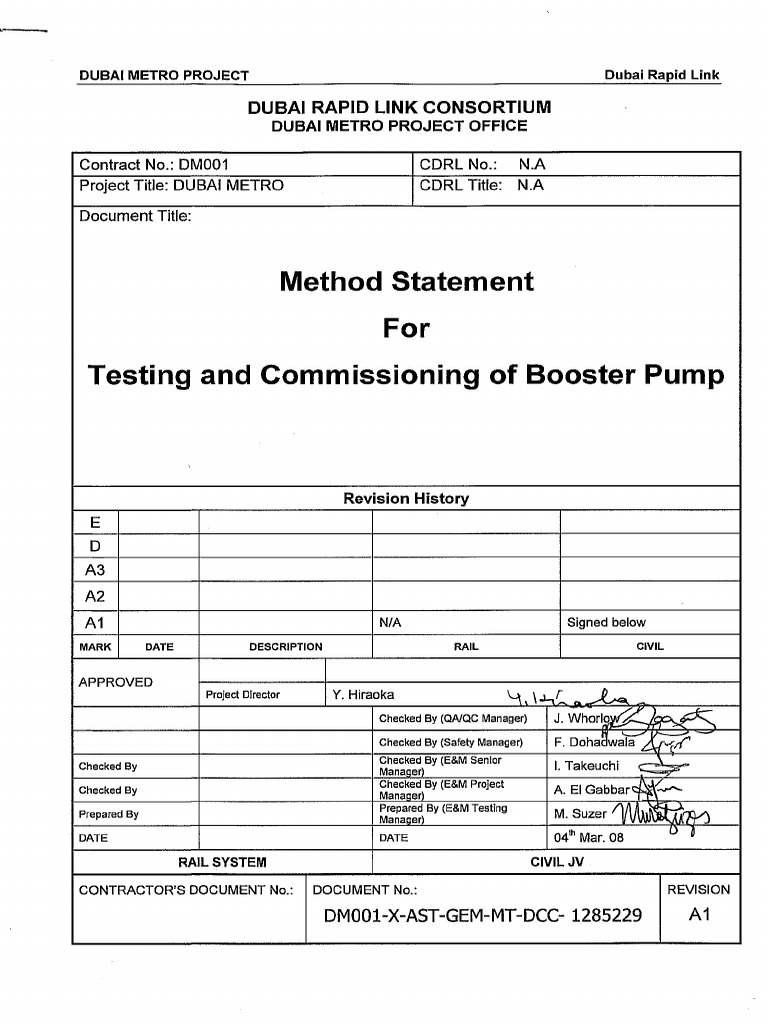 (A1) MS For Testing & Commissioning of Booster Pump | PDF | Risk | Risk ...