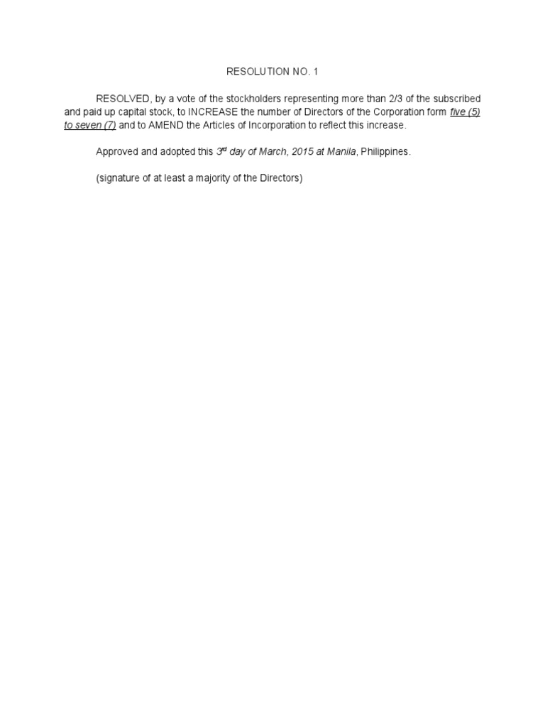 Increase in Corporate Directors Resolution | PDF