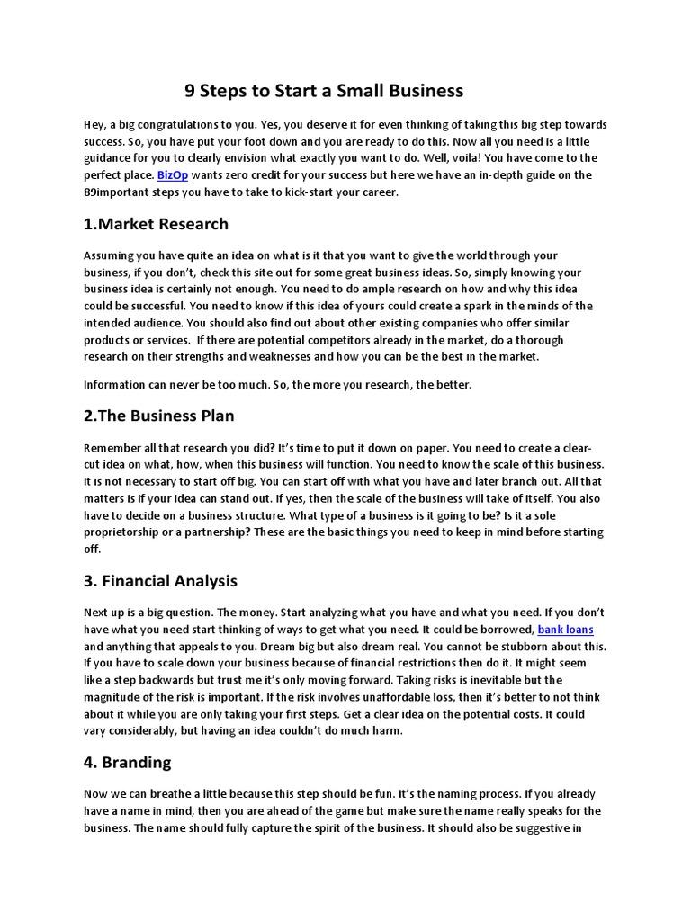 9 Steps To Start A Small Business | PDF