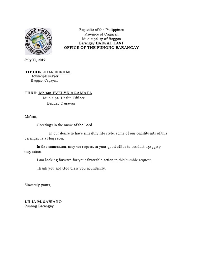 Re Letter For Piggery Inspection PDF