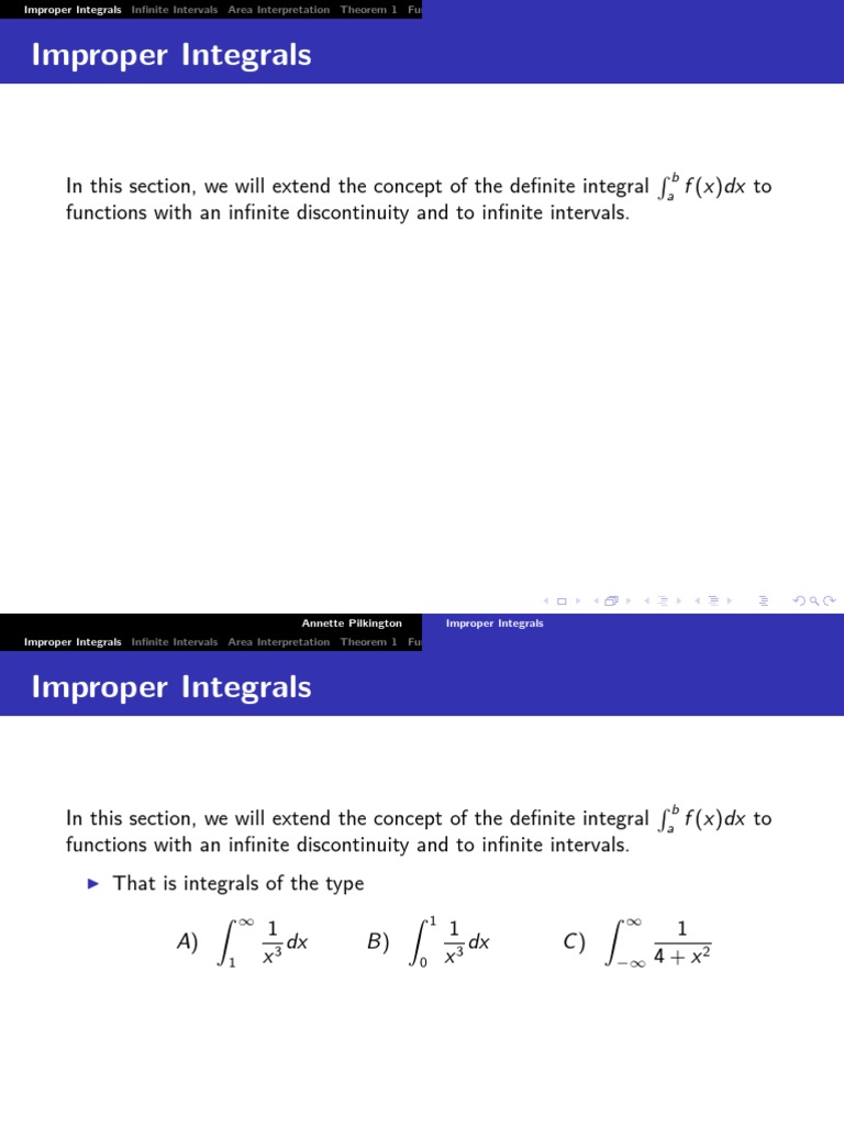 Improper Integrals | PDF | Integral | Continuous Function