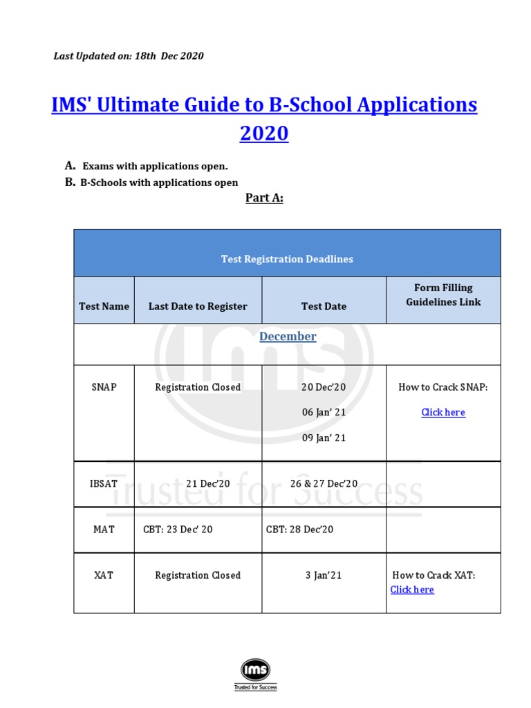 B-School Application Deadlines 2020 | PDF | Tests | Educational ...