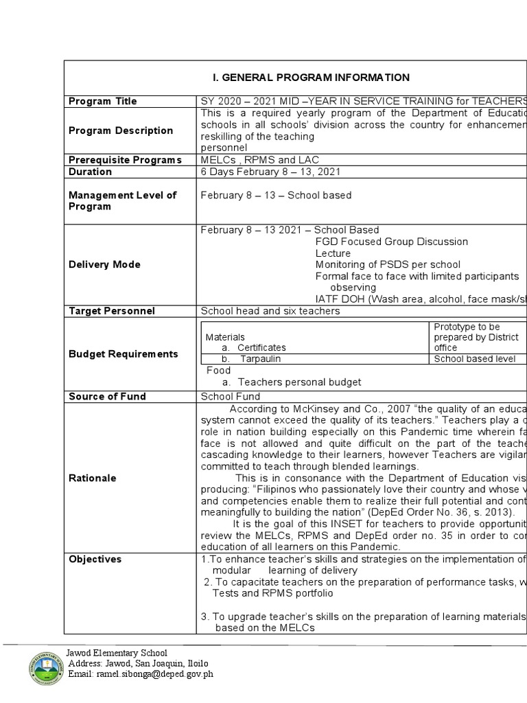 I. General Program Information Program Title Program Description ...