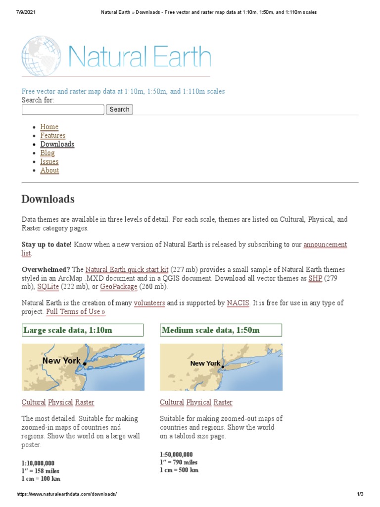 Natural Earth Downloads - Free Vector and Raster Map Data at 1 - 10m, 1 ...