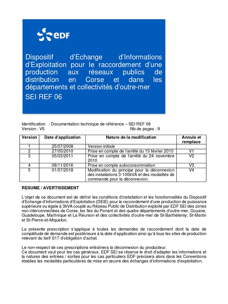 Raccordement DEIE pour production EDF | PDF | Réseau électrique ...