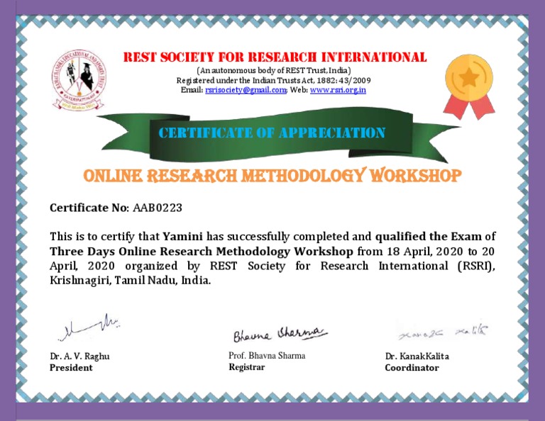 Online Research Workshop Certificate | PDF | Career & Growth | Business