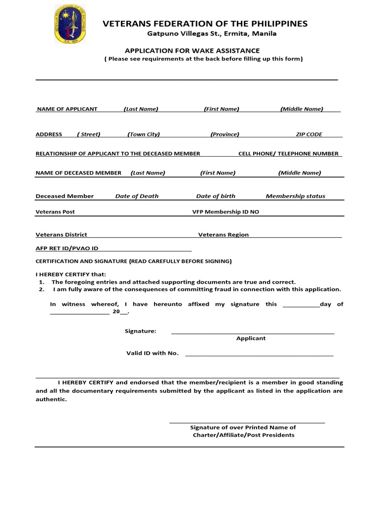 VFP Wake & Health Care Form | PDF | Identity Document | Birth Certificate