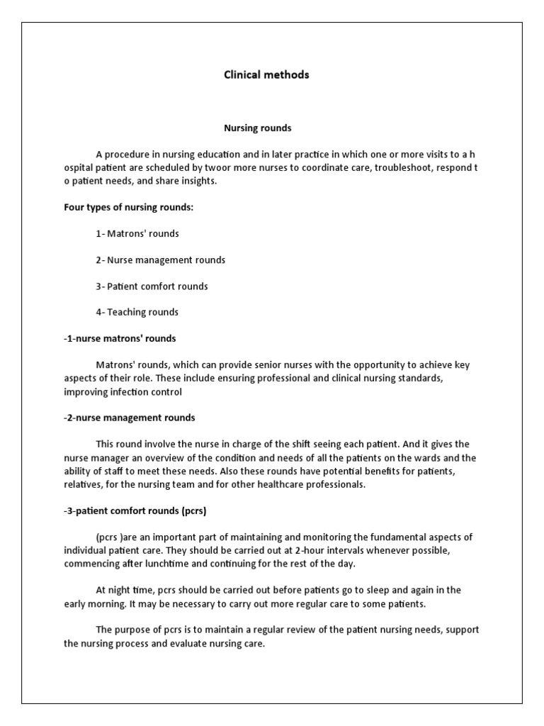 Clinical Methods: Nursing Rounds | PDF | Human Nature | Health Sciences