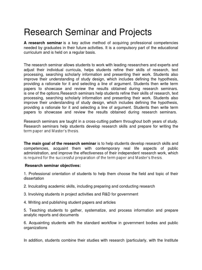 Research Seminar and Projects: A Research Seminar Is A Key Active ...